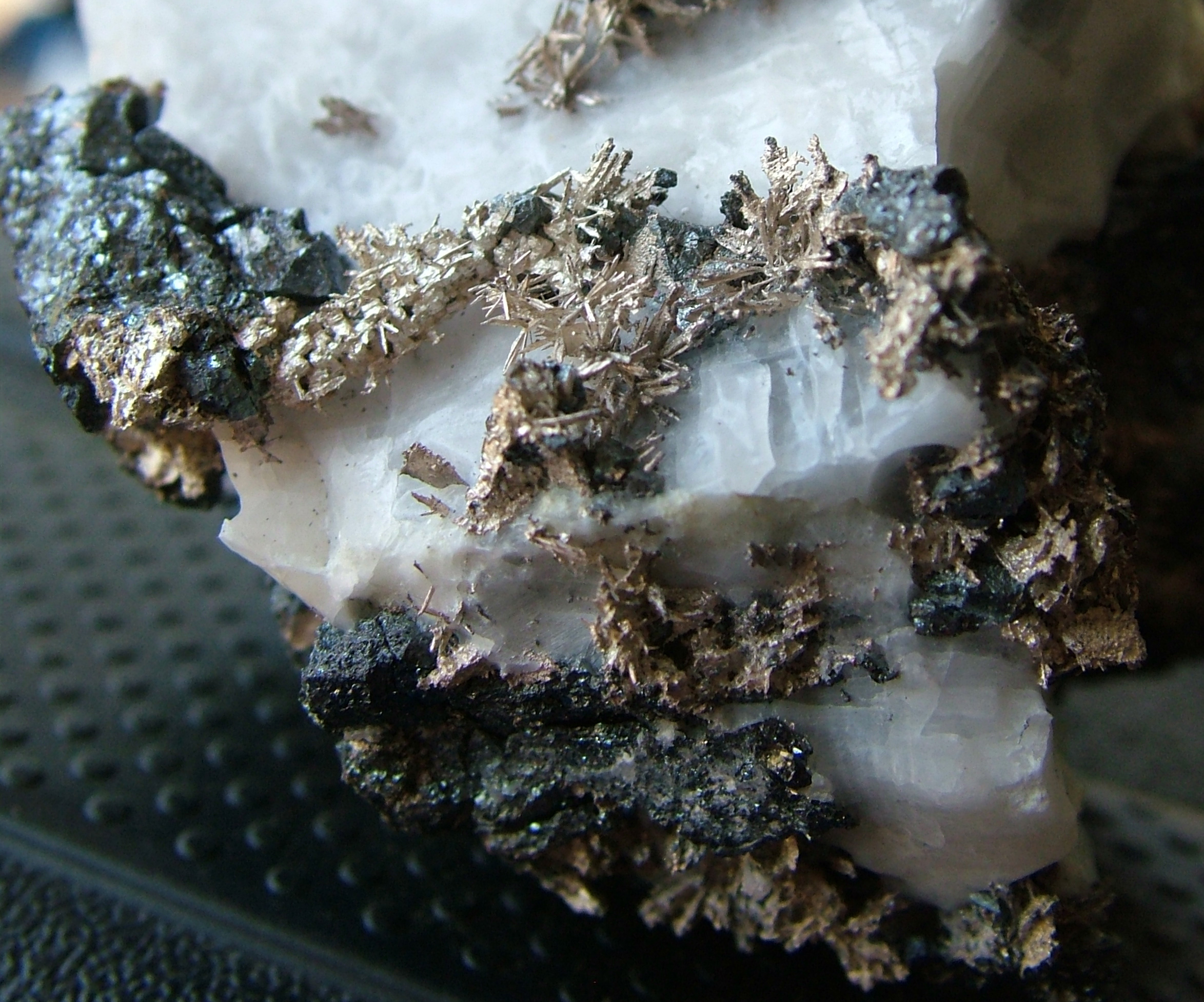Native silver crystals on calcite - Imiter Mine - Morocco